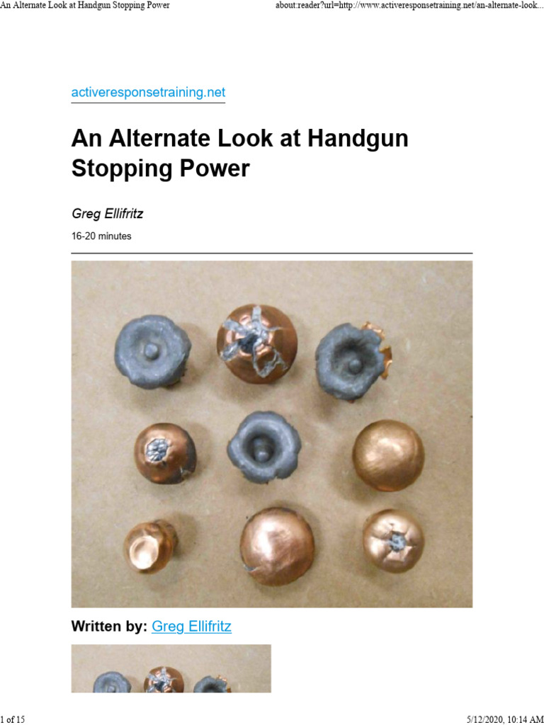 An Alternate Look at Handgun Stopping Power | PDF | Shotgun | Ammunition
