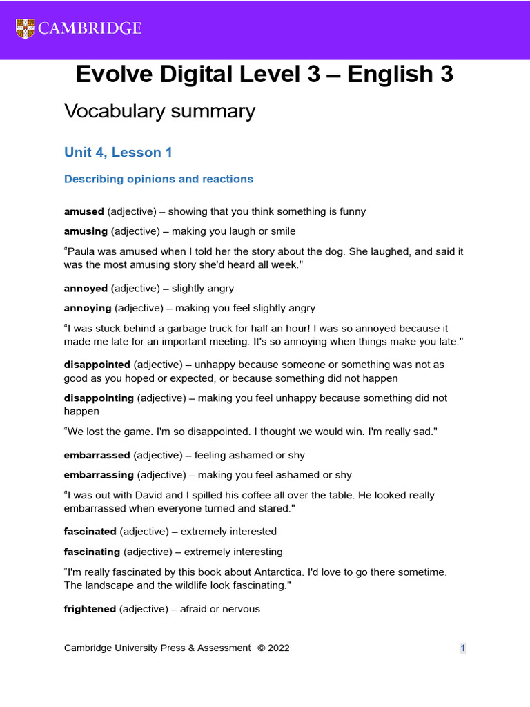 Unit 4 - E3 - Vocabulary | PDF