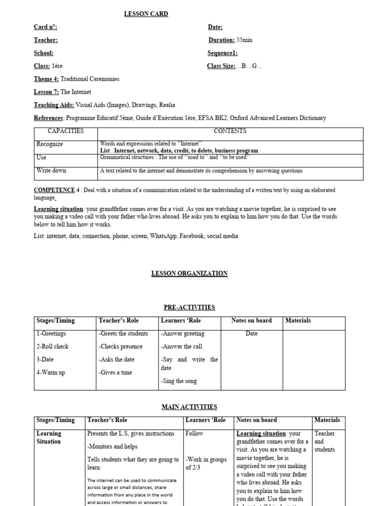 LESSON 7 The Internet 1ère D1C1 | PDF | Internet | Learning