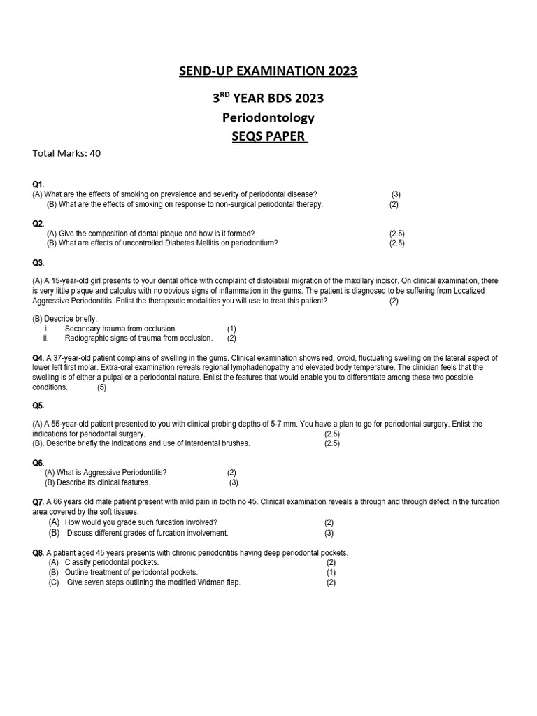 Periodontology SEQS Exam 2023 | PDF | Periodontology | Mouth