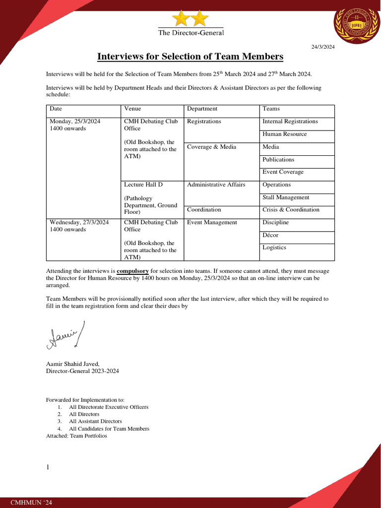 Team Member Interview Schedule 2024 | PDF
