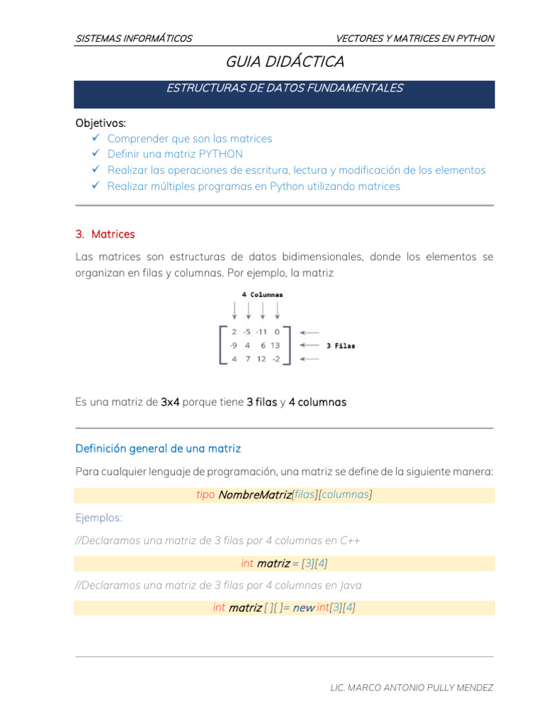 3 Python Matrices Completo Pdf Matriz Matemáticas Python Lenguaje De Programación