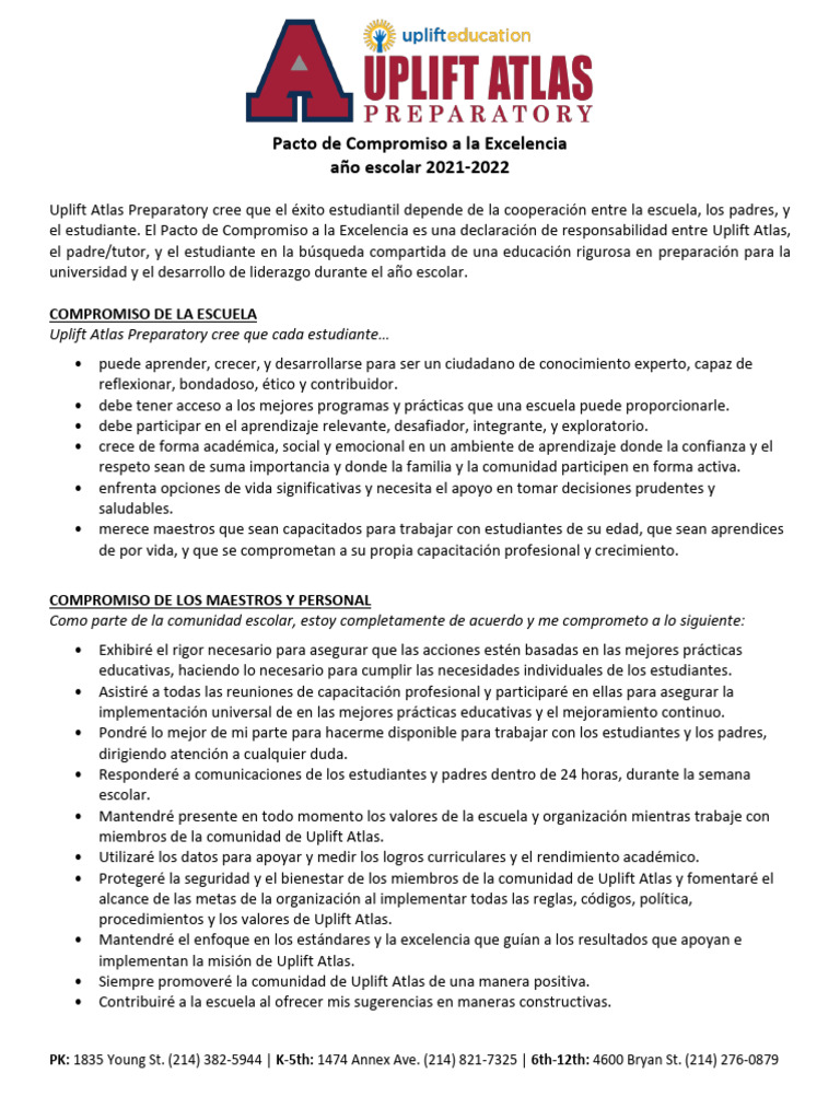 Uplift Atlas 21-22 Commitment To Excellence SPAN | PDF | Escuelas ...