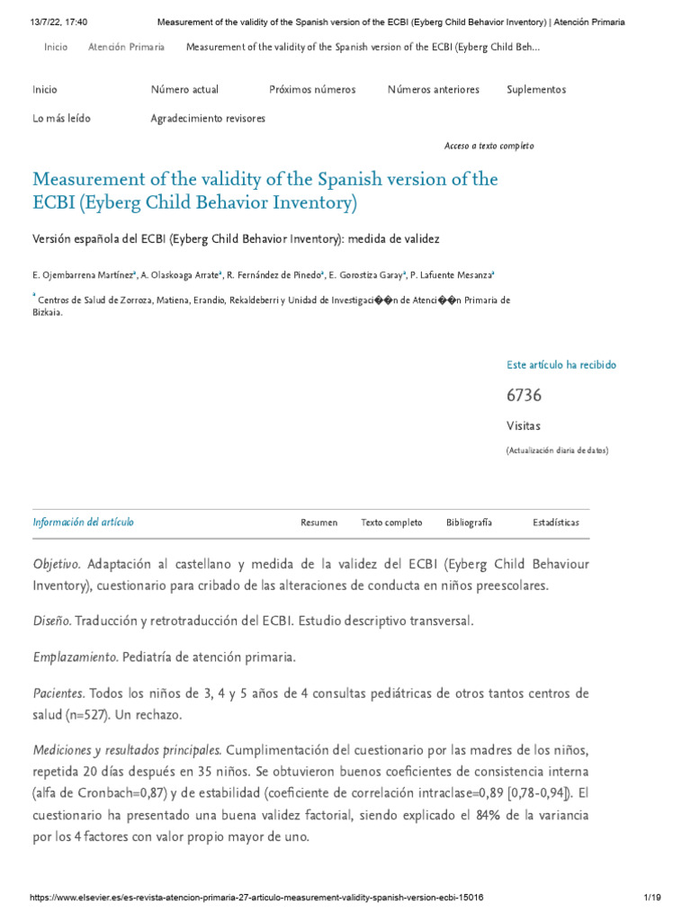 2022 Ojembarrena. Measurement of The Validity of The Spanish Versión of ...