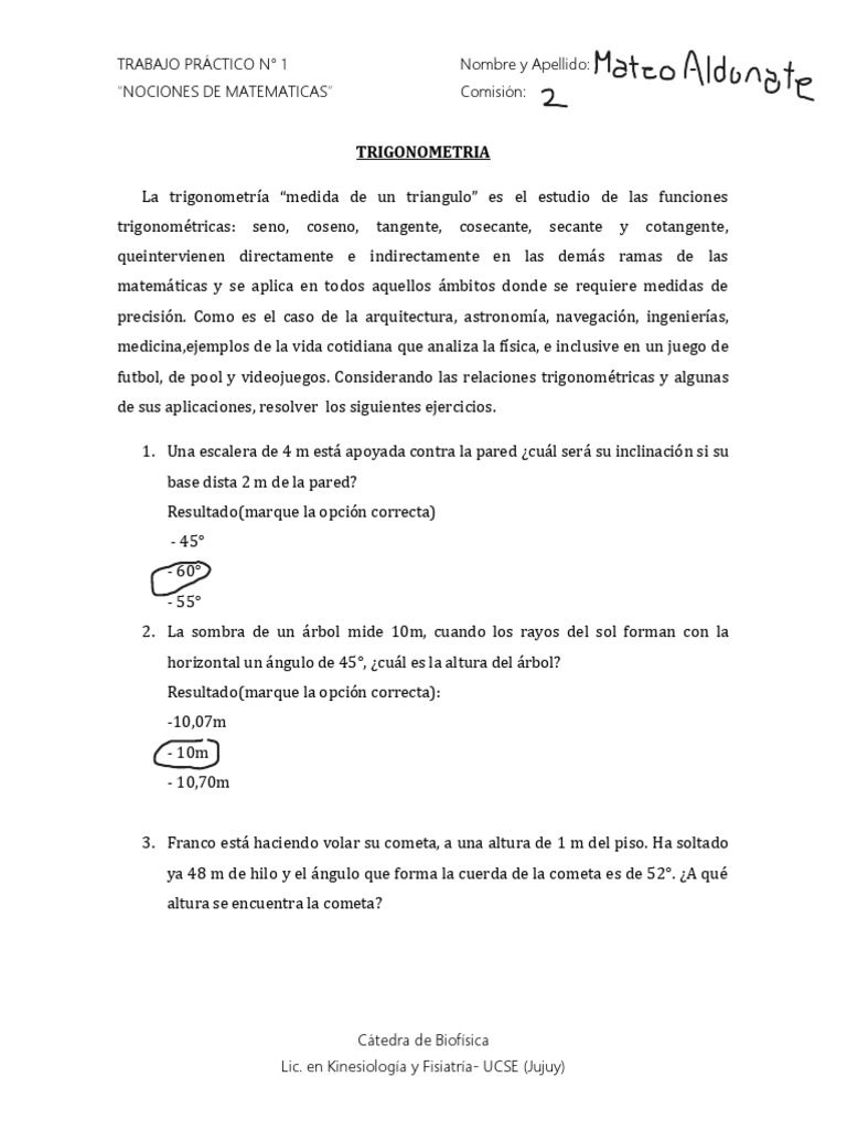 TP #1 Nociones de Matematicas | PDF | Trigonometría | Geometría Elemental