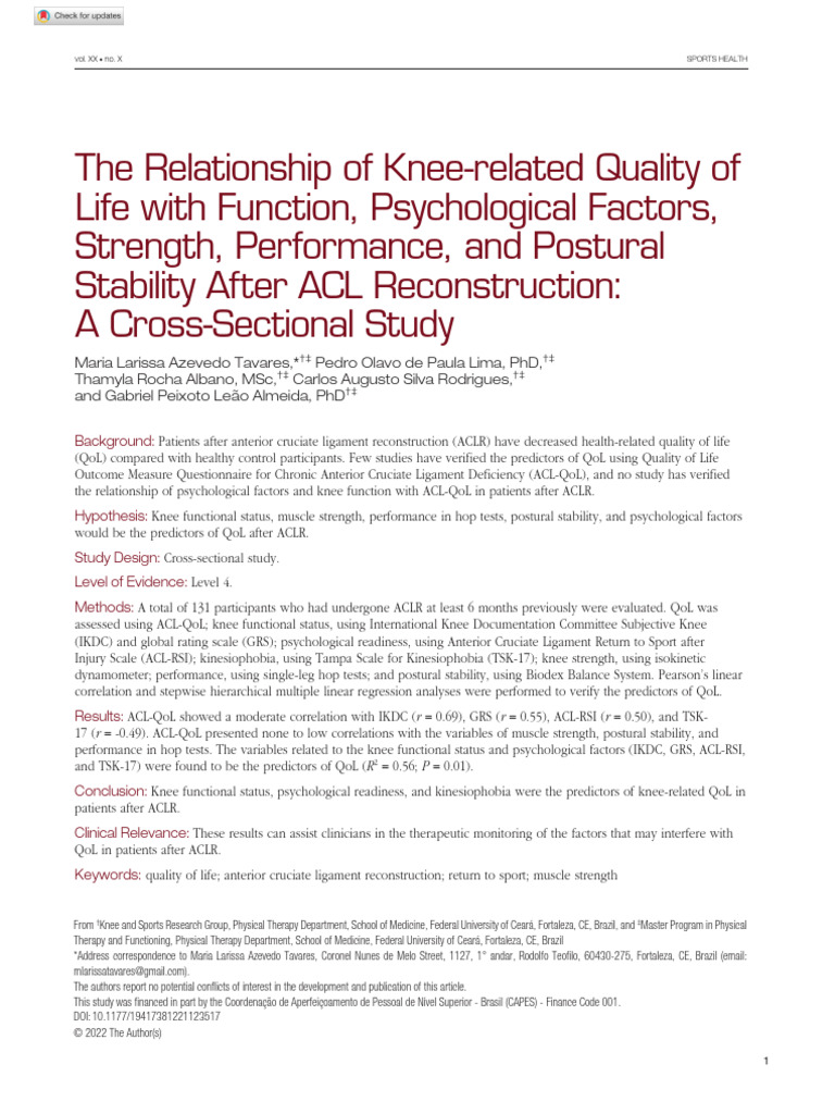 The Relationship of Knee-Related Quality of - Life With Function ...