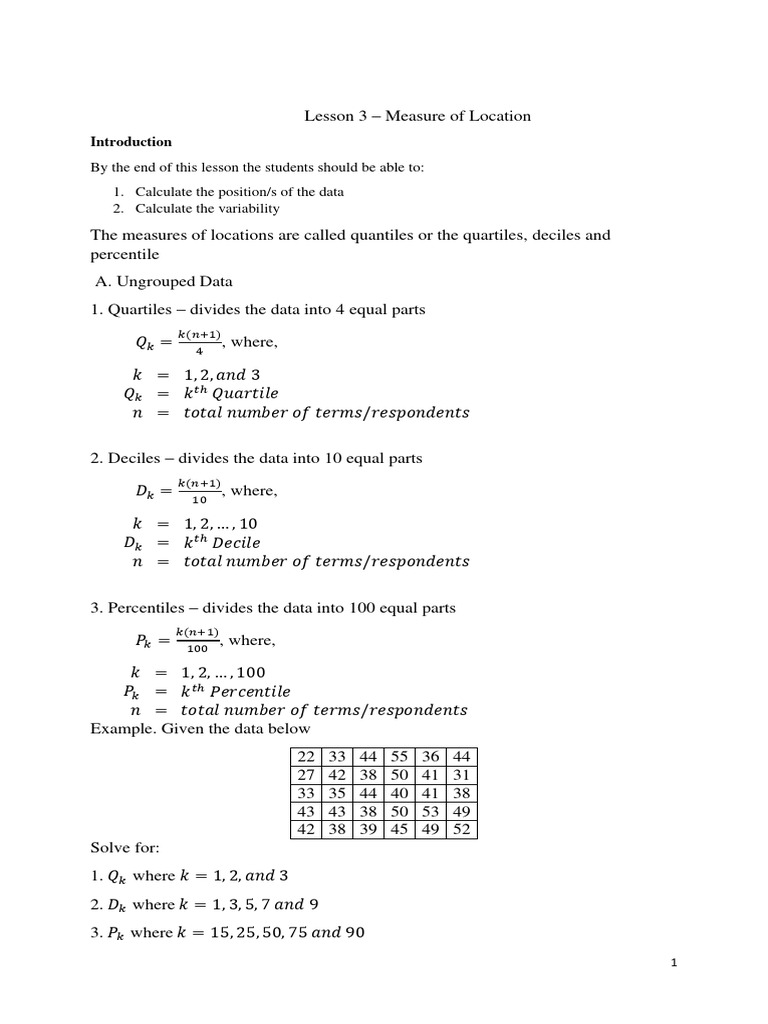 Measures of Location in Statistics | PDF | Quantile