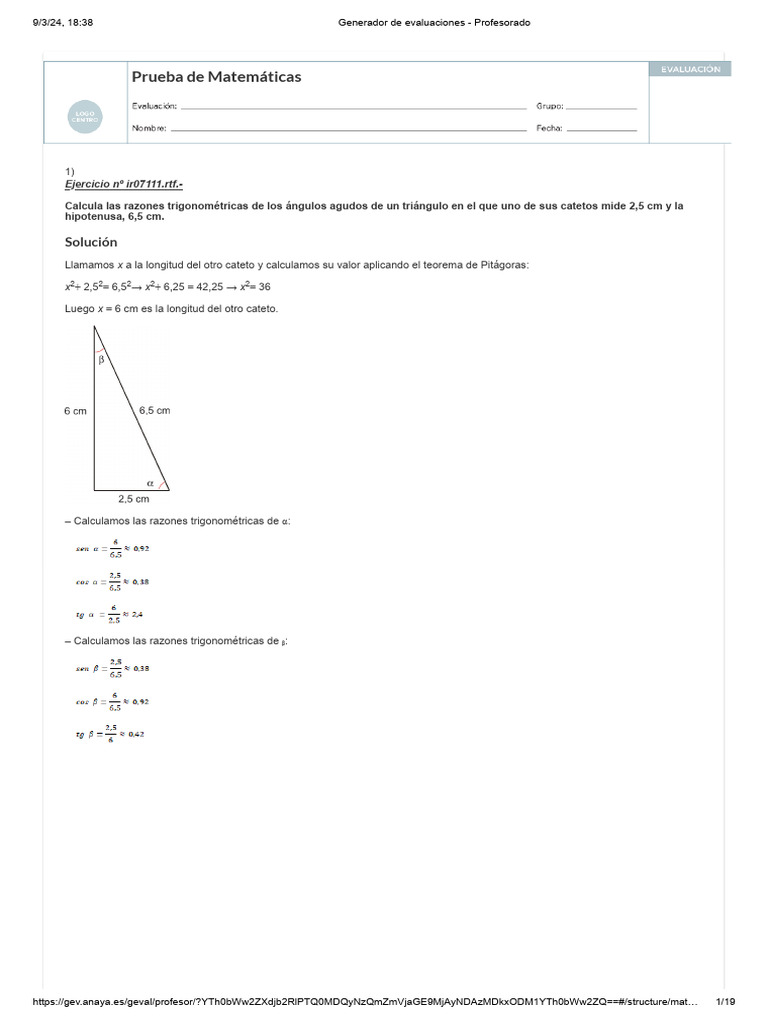 Trigonometría Ejercicios Tipo Examen Pdf Funciones Trigonométricas