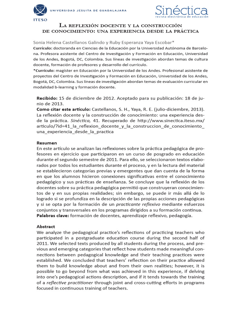 La Reflexión Docente | Descargar gratis PDF | Maestros | Aprendizaje