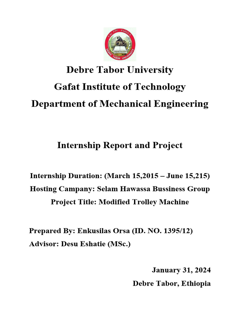 Debre Tabor University Gafat Institute of Technology Department of Mechanical Engineering | PDF ...