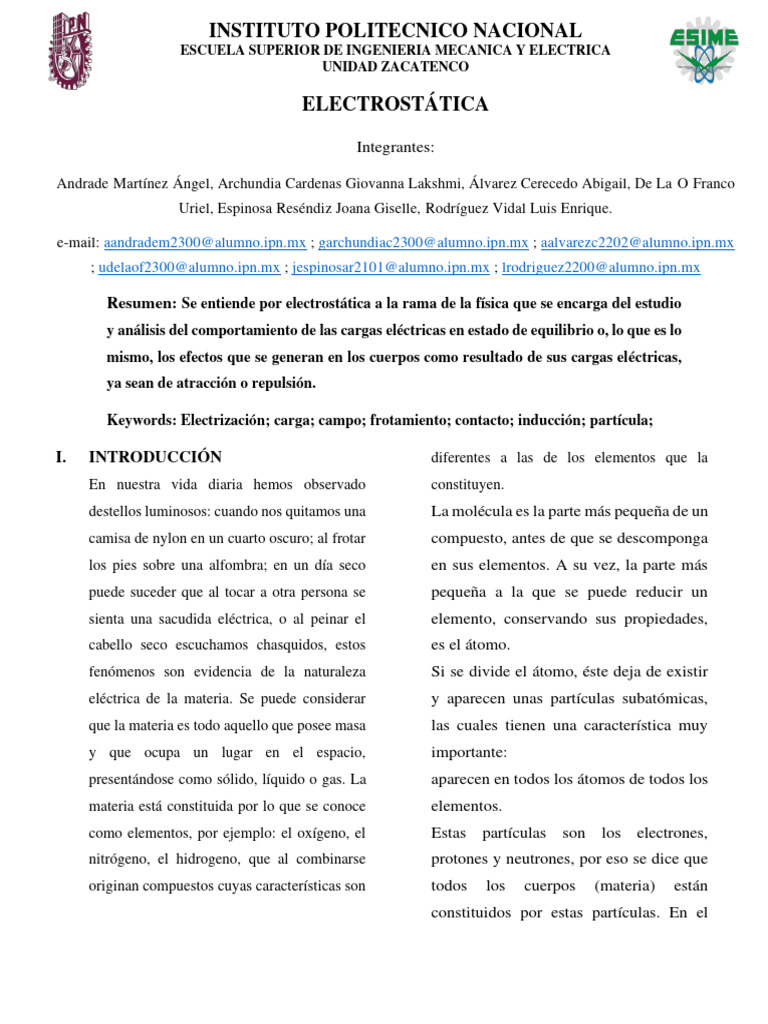Electrostática Práctica 1 | PDF | Electricidad | Electrón