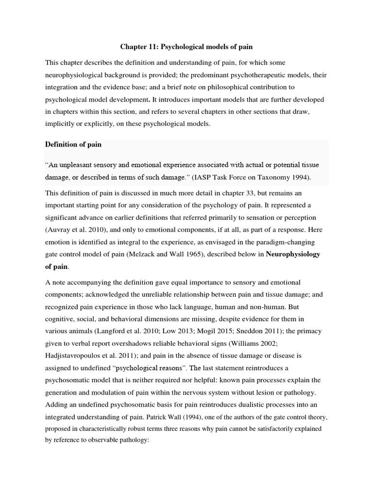 Williams - Book - Chapter - Psychological Models | PDF | Pain | Psychology