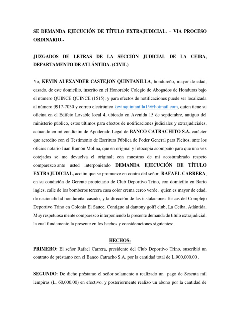 Demanda Ejecucion de Titulo Extra Judicial | PDF | Cheque | Demanda judicial