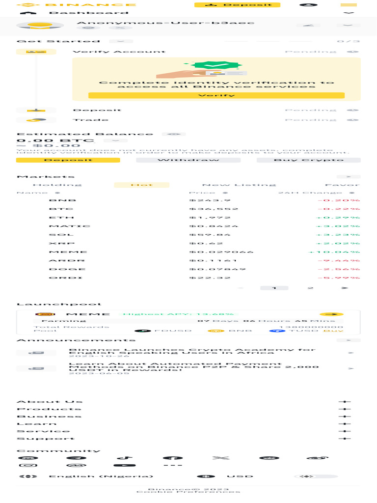 Dashboard - Binance | PDF