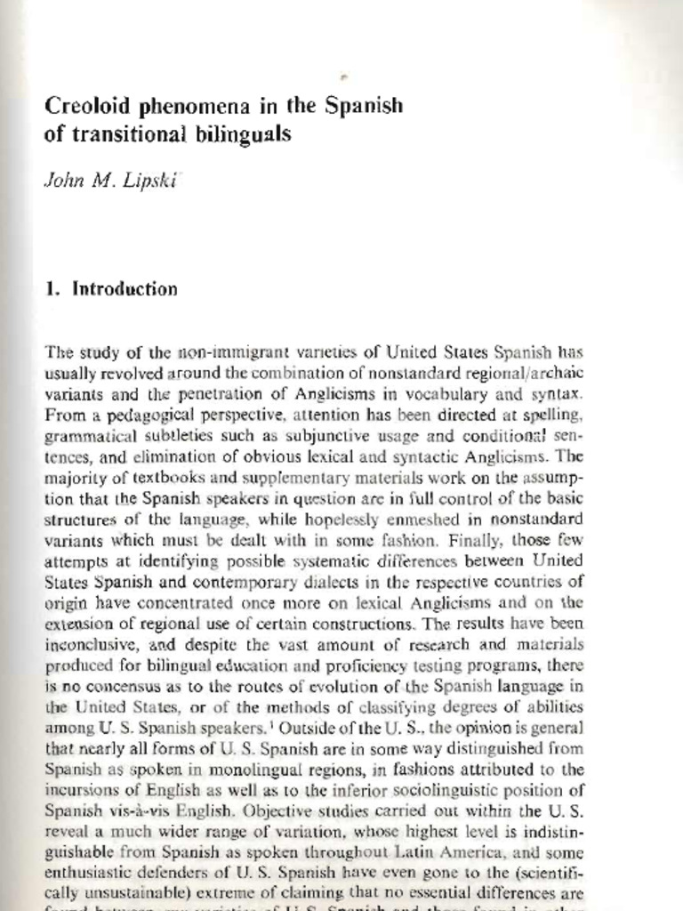Creoloid Phenomena in The Spanish of Transitional Bilinguals | PDF