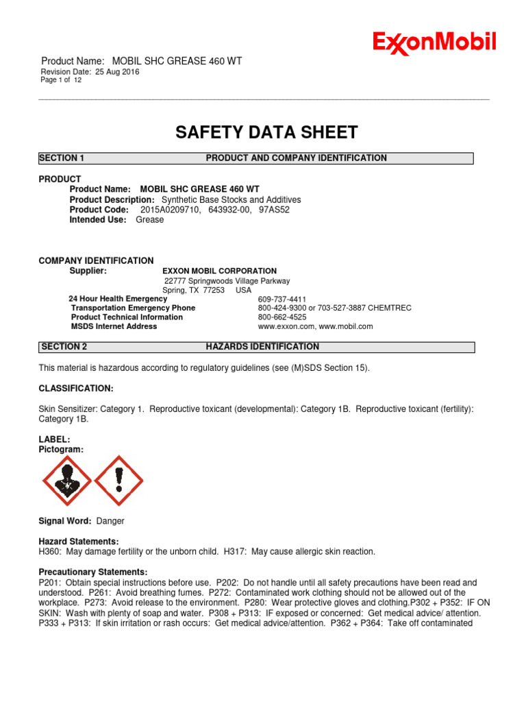 SHC GREASE 460 WT Sds | PDF | Waste Management | Waste