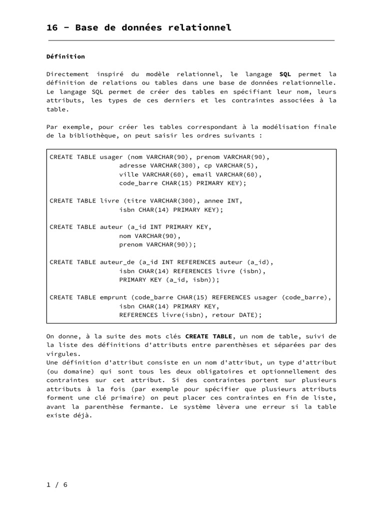 16 - Base de Données Relationnel | PDF | SQL | Base de données relationnelle
