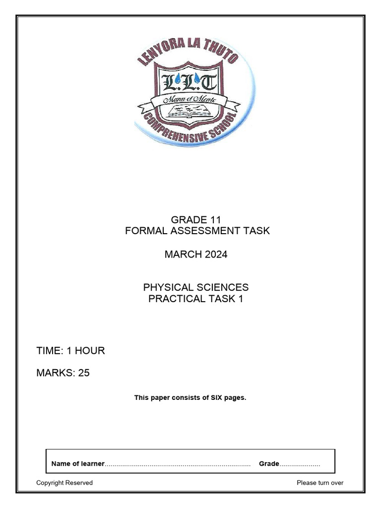 2022 FS PhySci GR 11 Prac Task 1 Eng | PDF | Force | Physics