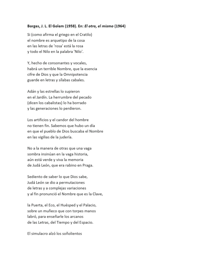 El Golem: Creación y Existencia en Borges | PDF | Creencia religiosa y ...