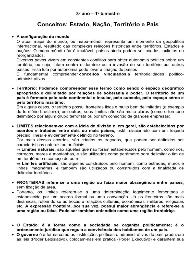 Configuração Do Mundo Atual (Estado, País, Territorio) | PDF | Estado ...