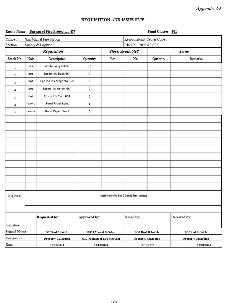 Requisition and Issuance Slip | PDF