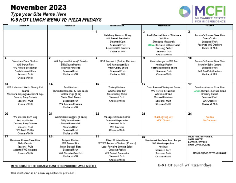 NTCA K-8th HOT Lunch Nov 2023 | PDF | Hamburgers | American Cuisine
