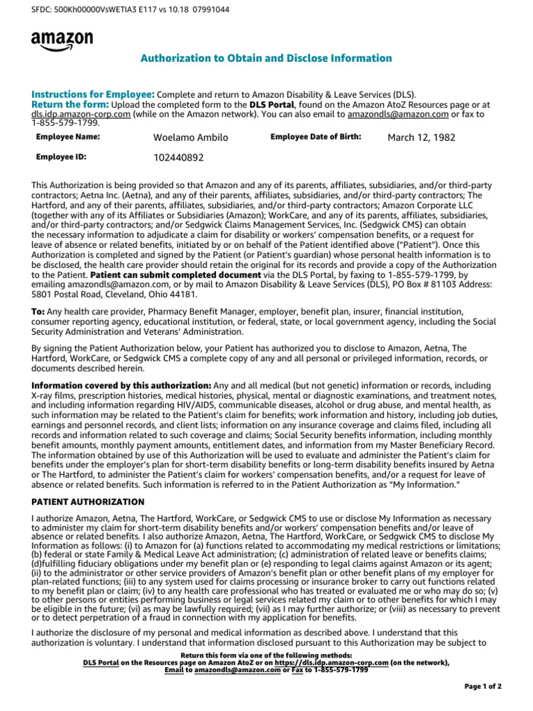 Authorization and Release of Information (ROI) Form | PDF | Employment ...