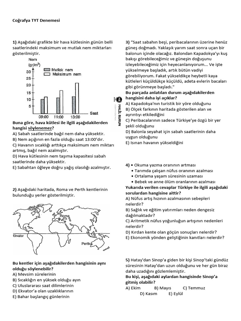 30 Soruluk Cografya Tyt Deneme Sinavi Ve Cevaplari | PDF