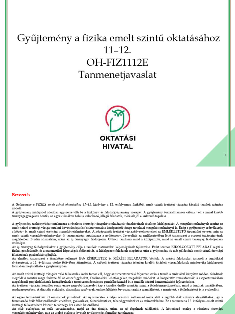 Fizika - K 9-121 Évf Emelt Szint Tanmenet Nat2020 | PDF