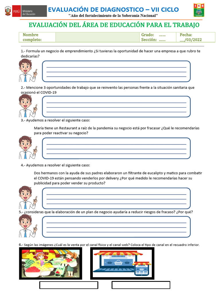 Evaluación Diagnostica Vii Ciclo - Ed. Trabajo 2022 | PDF | Iniciativa empresarial