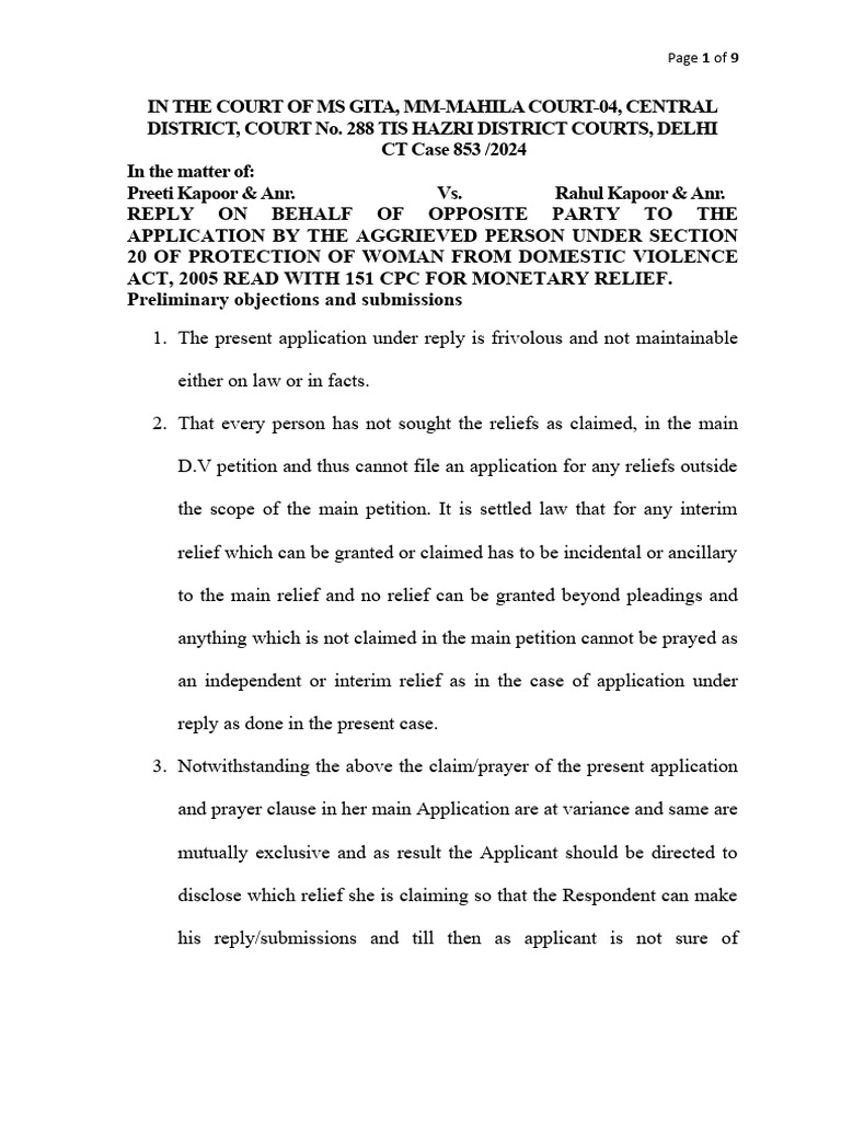 Reply to DV Act Section 20 Application | PDF | Affidavit