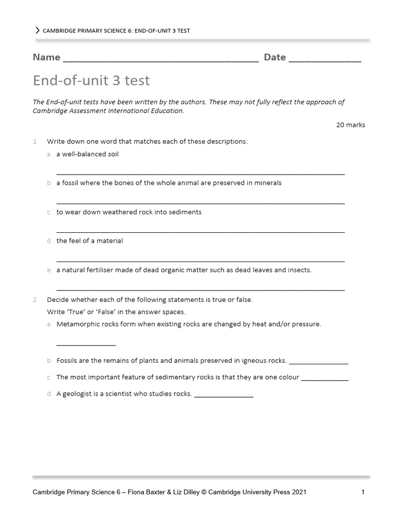 P - Science 6 - End-Of-Unit - 3 | PDF | Rock (Geology) | Natural Materials