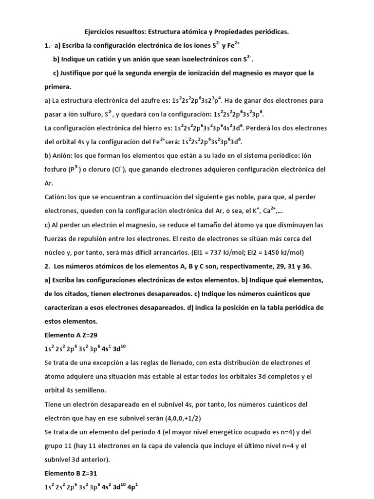 Ej. Selectividad Resueltos T1 y T2 | PDF | Configuración electronica | Electrón