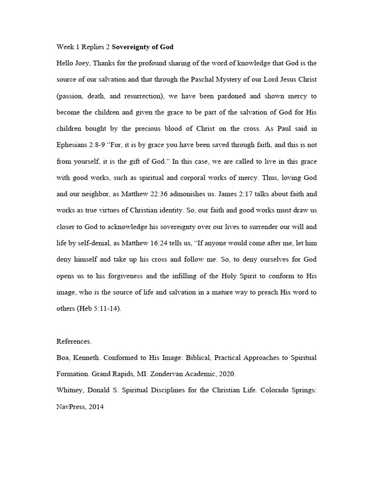 Week 1 Replies 2 Sovereignty of God | PDF