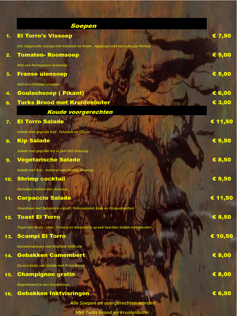 El Torro Compleet Menu 31 7 2023 Min | PDF