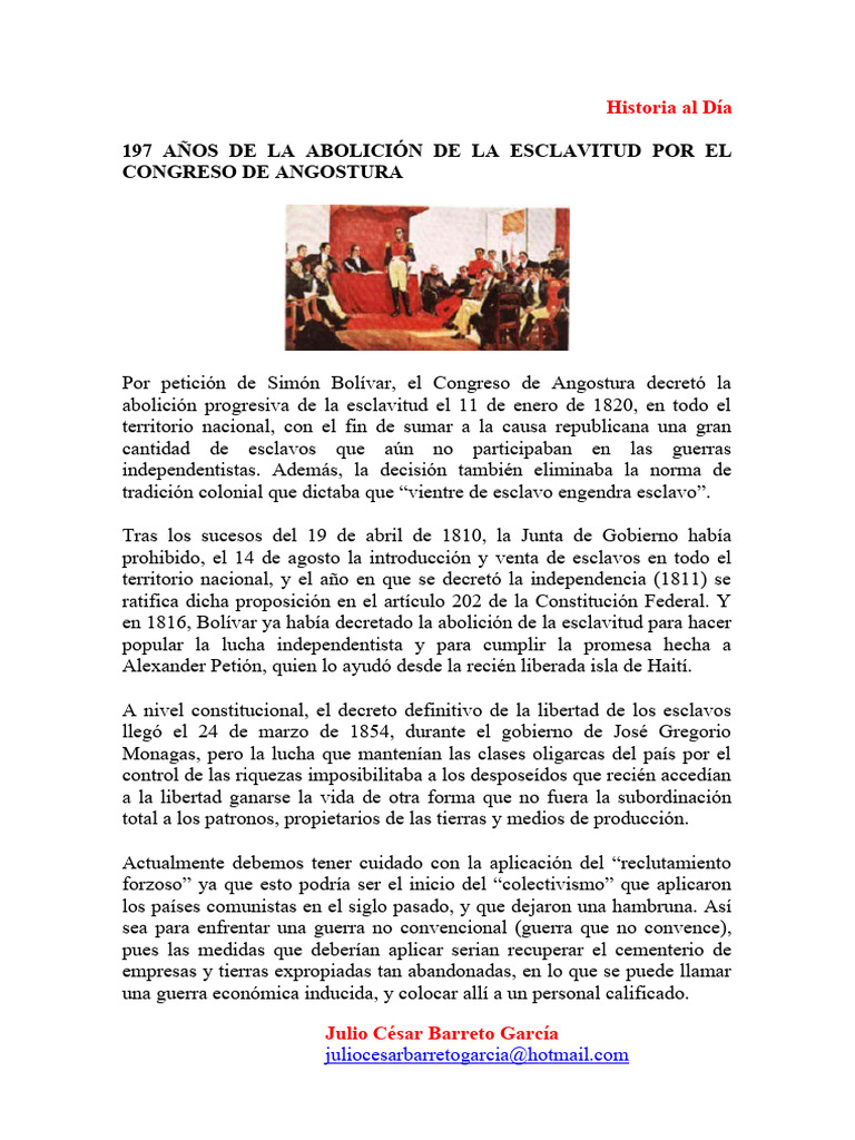 Historia Al Dia 197 ANOS DE LA ABOLICION DE LA ESCLAVITUD POR EL ...