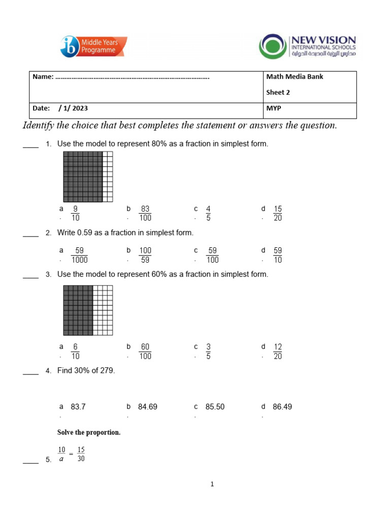 Work Sheet On Proportion - Percentage - Coordinate Plane | Download ...