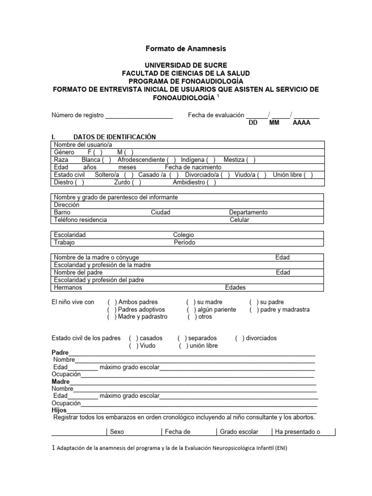 Formato de Anamnesis | Descargar gratis PDF | Especialidades Medicas ...