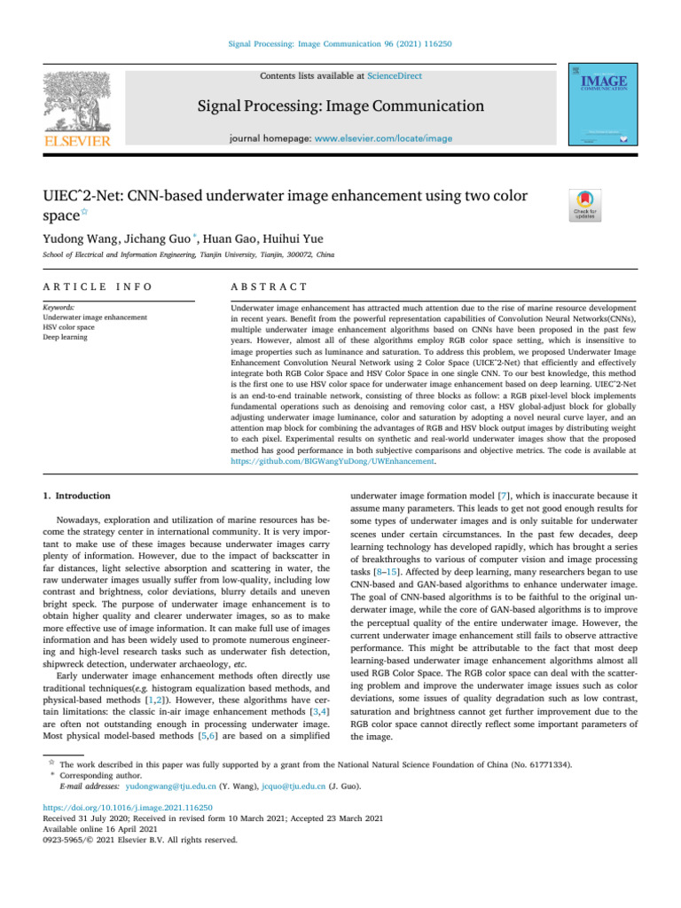 (Wang2021) UIEC 2-Net, CNN-based UW Image Enhancement Using 2 Color Space | PDF | Artificial ...