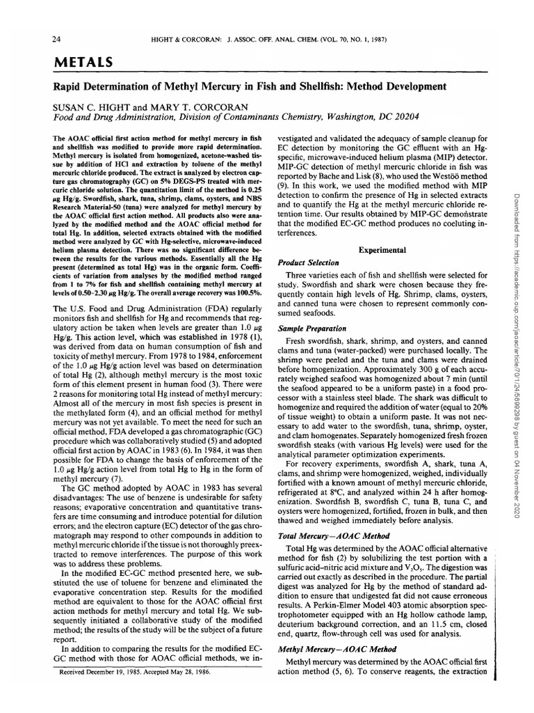 Rapid Determination of Methyl Mercury in Fish and Shellfish - Method Development | PDF | Mercury ...