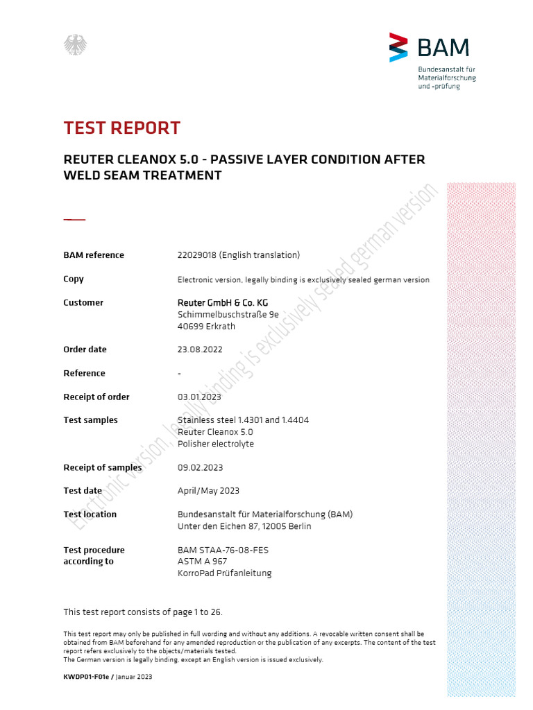 BAM-Test Reuter EN PDF | PDF | Stainless Steel | Industrial Processes