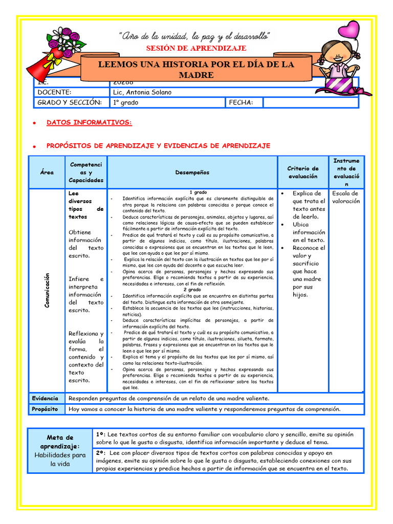 Iii E3 S3 Sesión D4 Plan Lector Leemos Una Historia | PDF | Aprendizaje ...