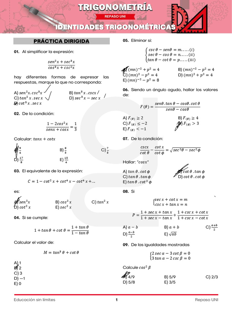 Ejercicios de Trigonometría Avanzada | PDF | Matemática Elemental ...