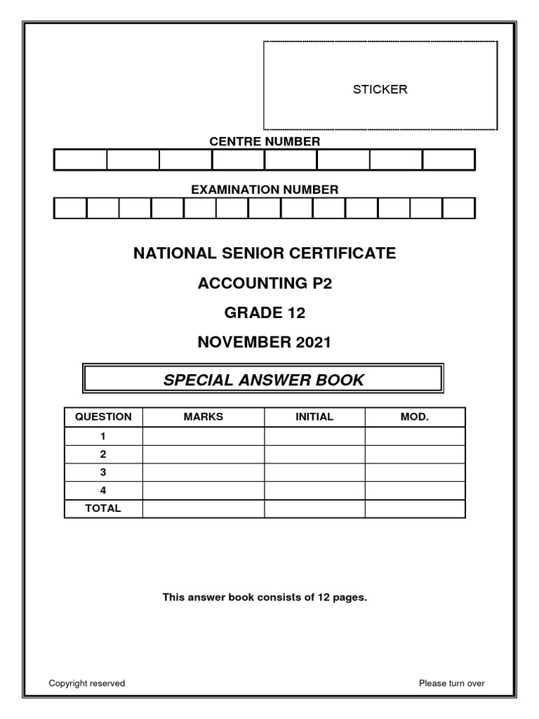 Accounting P2 Nov 2021 Answer Book Eng | PDF | Depreciation | Cost Of ...