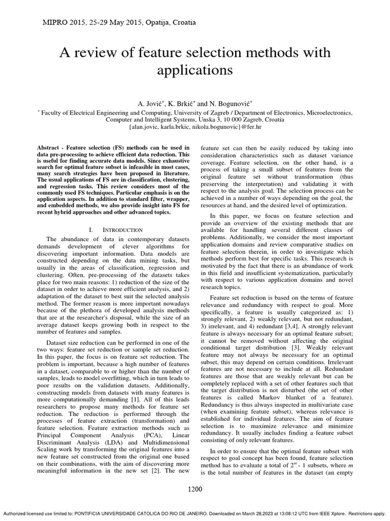 Feature Selection Methods Review | PDF | Cluster Analysis | Statistical ...