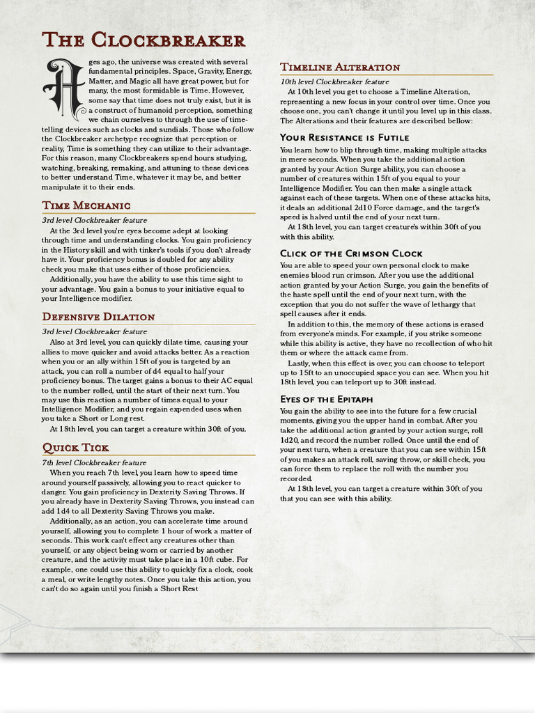 The Clockbreaker (Fighter Archtype Dnd 5e) _ GM Binder | PDF