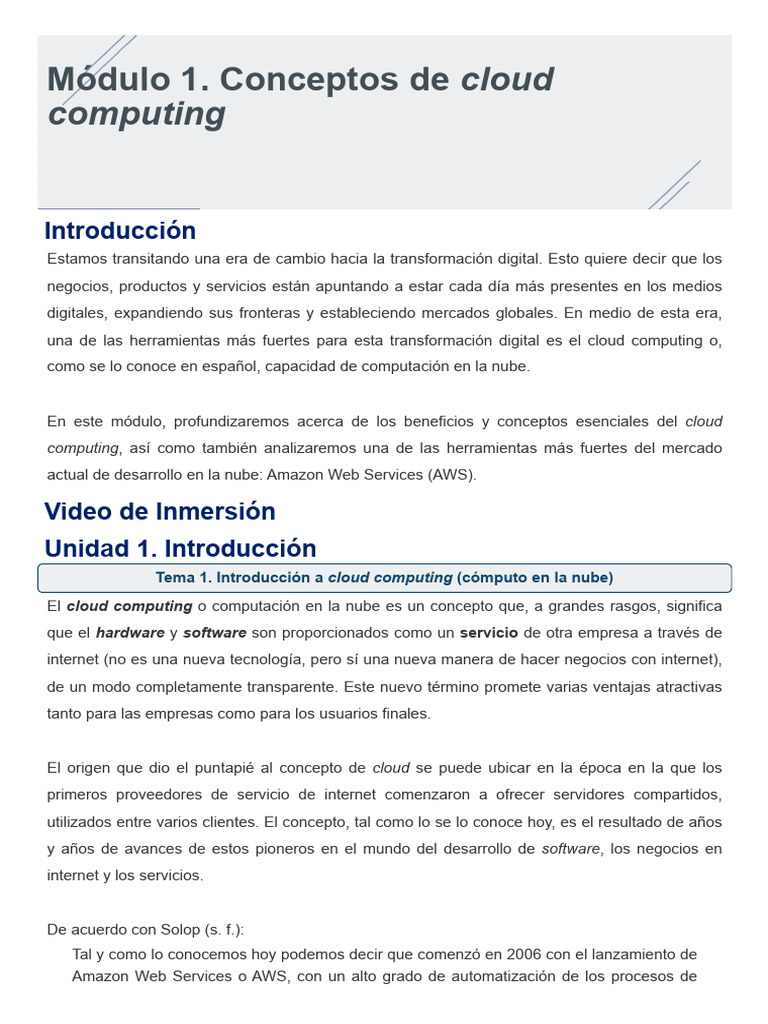 Computing: Módulo 1. Conceptos de Cloud | PDF | Computación en la nube ...
