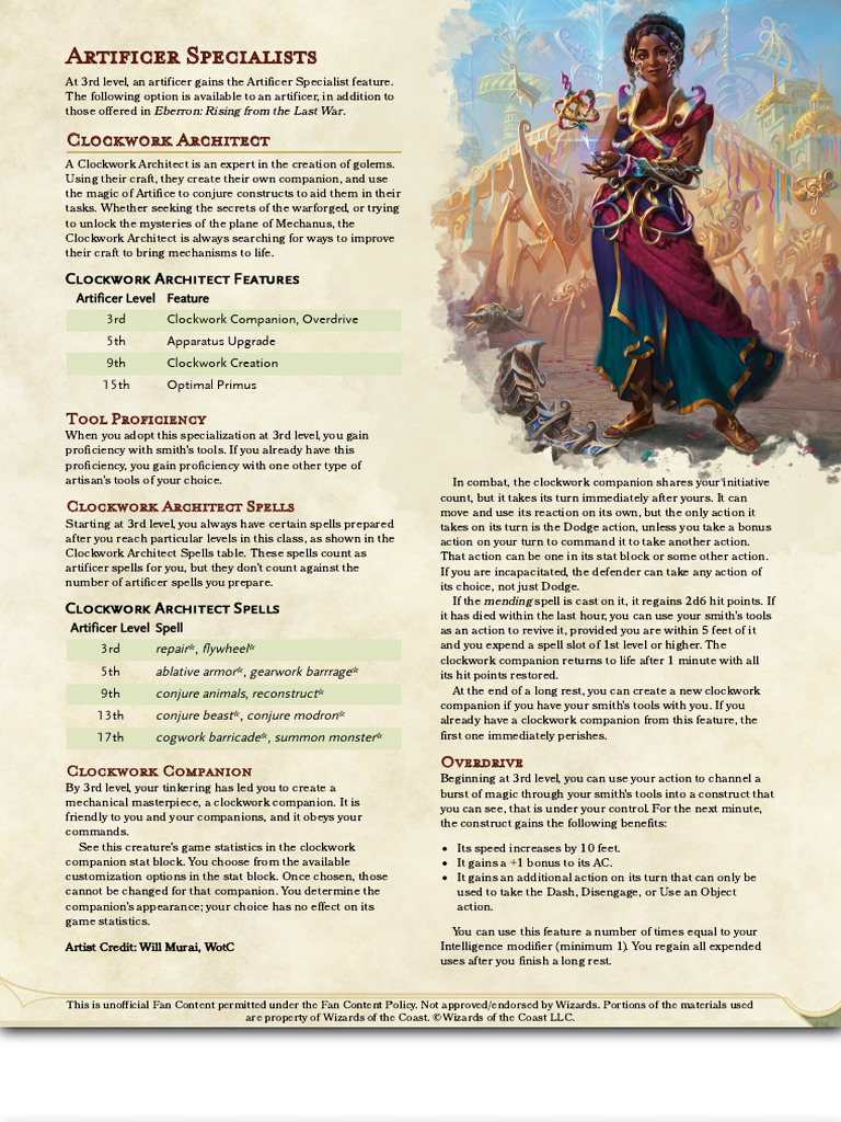 Artificer Specialist - Clockwork Architect - GM Binder | PDF | D20 ...