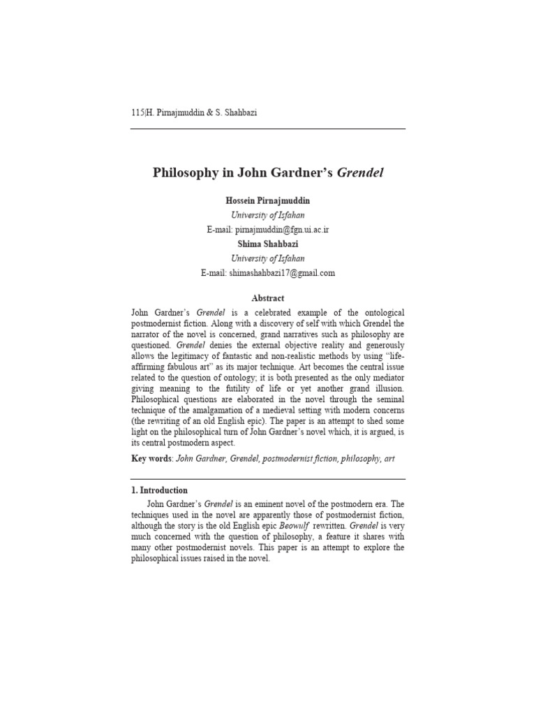 Philosophy in John Gardner Grendel | PDF | Postmodernism | Ontology