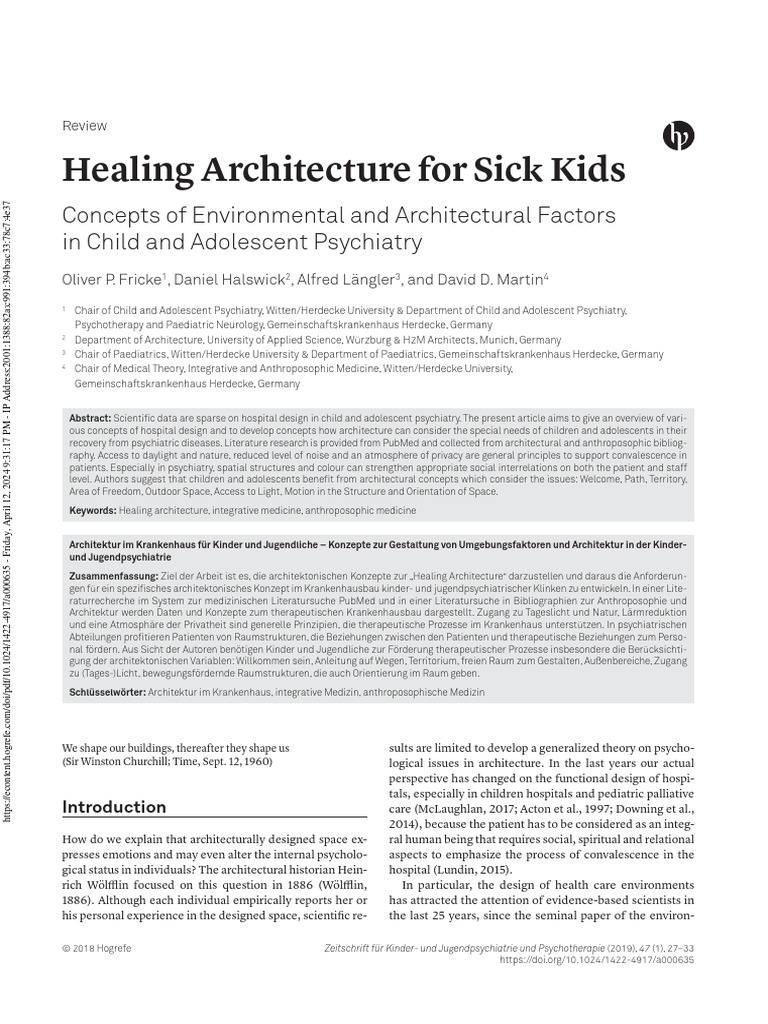 fricke-et-al-2018-healing-architecture-for-sick-kids | PDF | Psychiatry ...